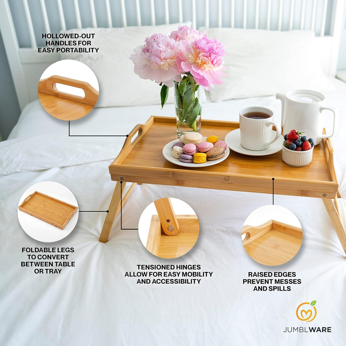 JumblWare Bamboo Bed Tray, Portable Breakfast in Bed Tray and Bed Tabl – Jumbl store