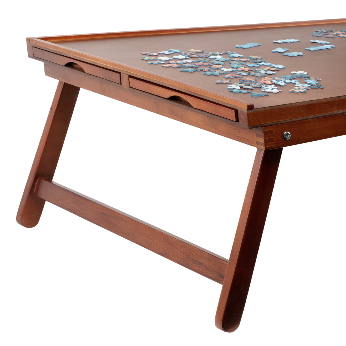 Freestanding Wooden Puzzle Board with Foldable Legs and 6 Storage Draw ...