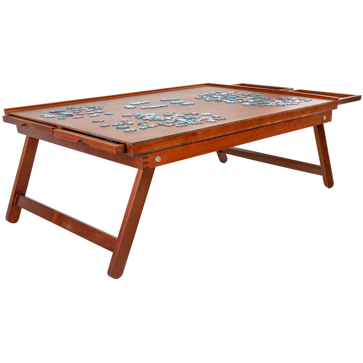 Freestanding Wooden Puzzle Board with Foldable Legs and 4 Storage Draw ...