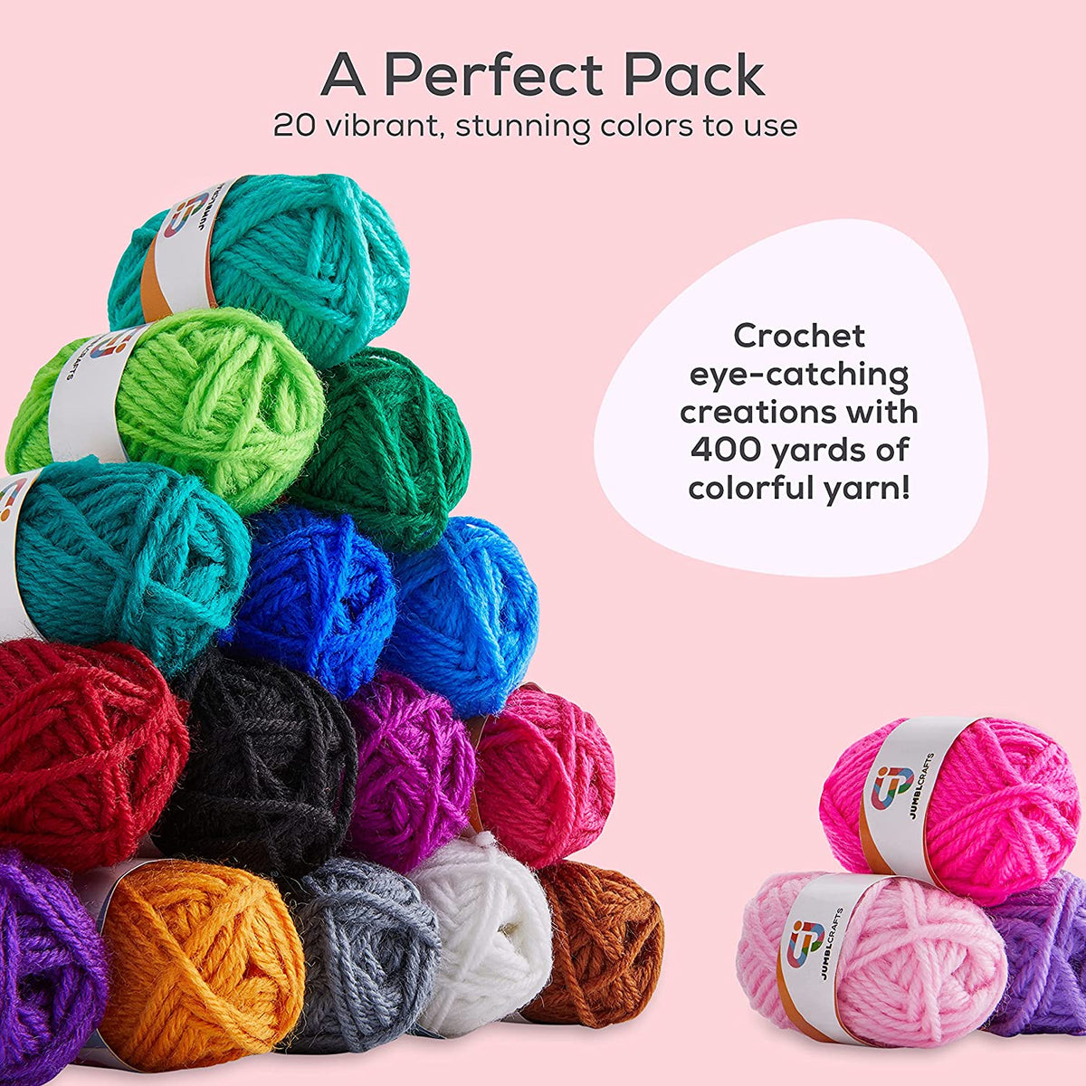 JumblCrafts Mini 20ct Crochet Yarn Set - 100% Acrylic for Knitting & C ...